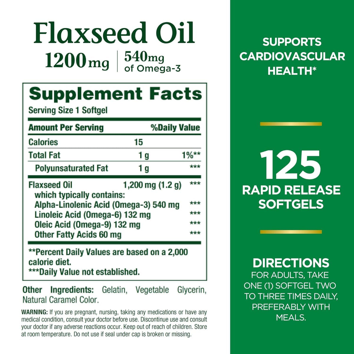 N.ature's B.ounty Flaxseed Oil 1200 mg - 125 Capsules – CareSoul