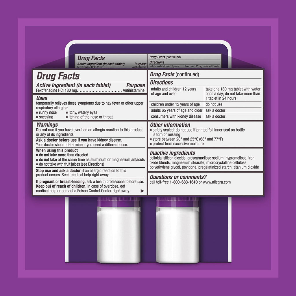 Allegra Imported 24-Hour Allergy Relief Tablets 180 mg 110 Count – CareSoul