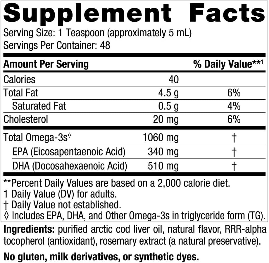 Nordic Naturals Arctic Cod Liver Oil, Orange - 8 oz - 1060 mg Total Om ...